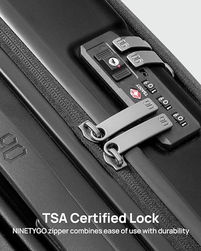 NINETYGO Carry on Luggage 22 X 14 X 9 Airline Approved, 20 Inch Luggage with Front Compartment, Double Spinner Wheels, Hardsided PC, TSA Lock (Midnight Black, Seine)