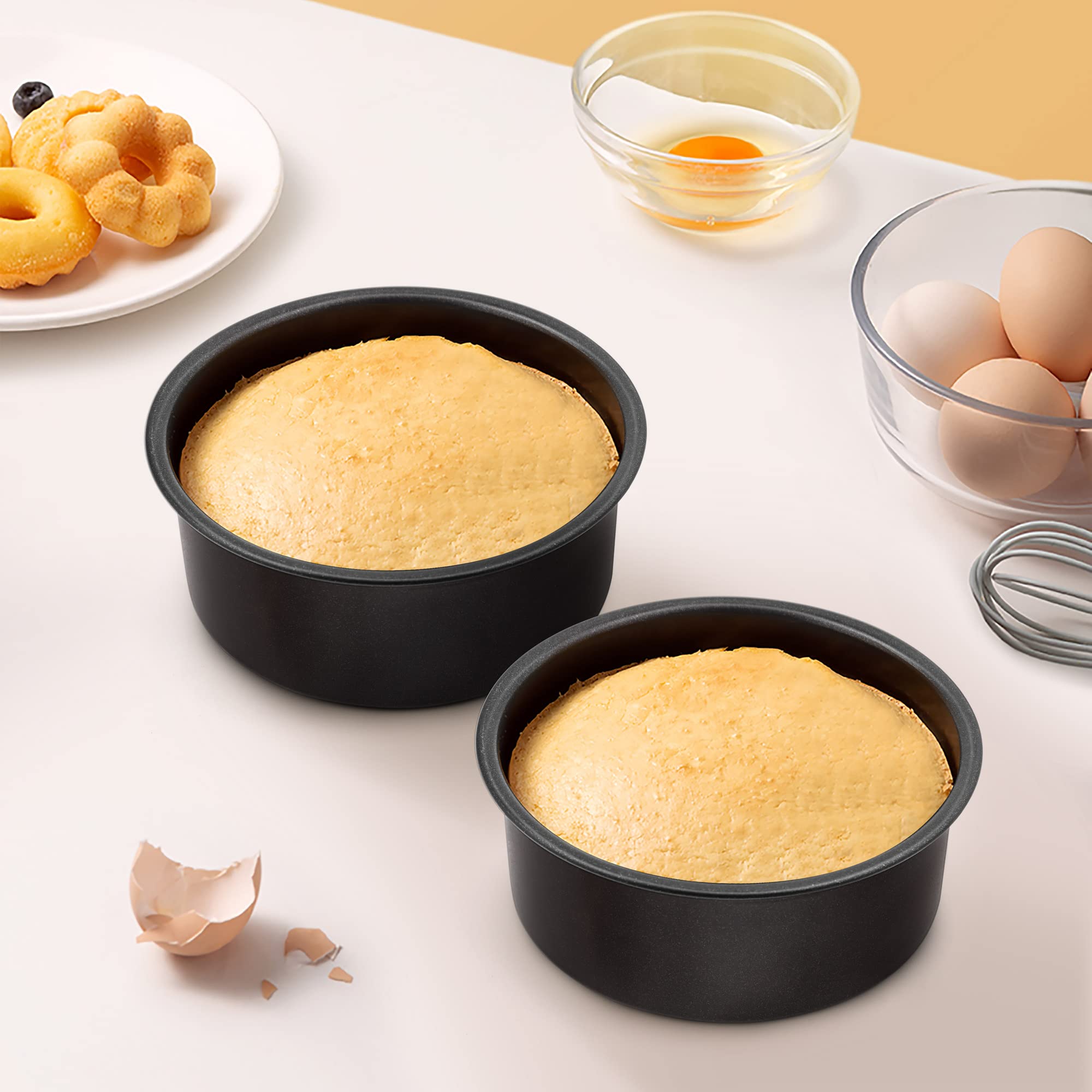 LIANYU 4 Inch Round Black Nonstick Cake Pan Set of 3, Stainless Steel, Ideal for Birthday Baking Wedding