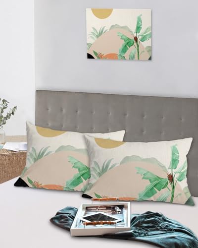 Hokiten Standard Size Pillow Cases Set of 2 - Boho Geometric Microfiber Soft Pillowcases with Envelop Closure, Summer Botanical Middle Century Abstract Rustic Lumbar Pillow Cover for Sofa, 20x26 in
