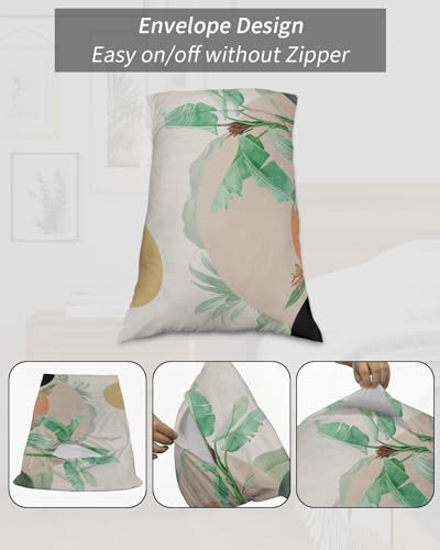 Hokiten Standard Size Pillow Cases Set of 2 - Boho Geometric Microfiber Soft Pillowcases with Envelop Closure, Summer Botanical Middle Century Abstract Rustic Lumbar Pillow Cover for Sofa, 20x26 in