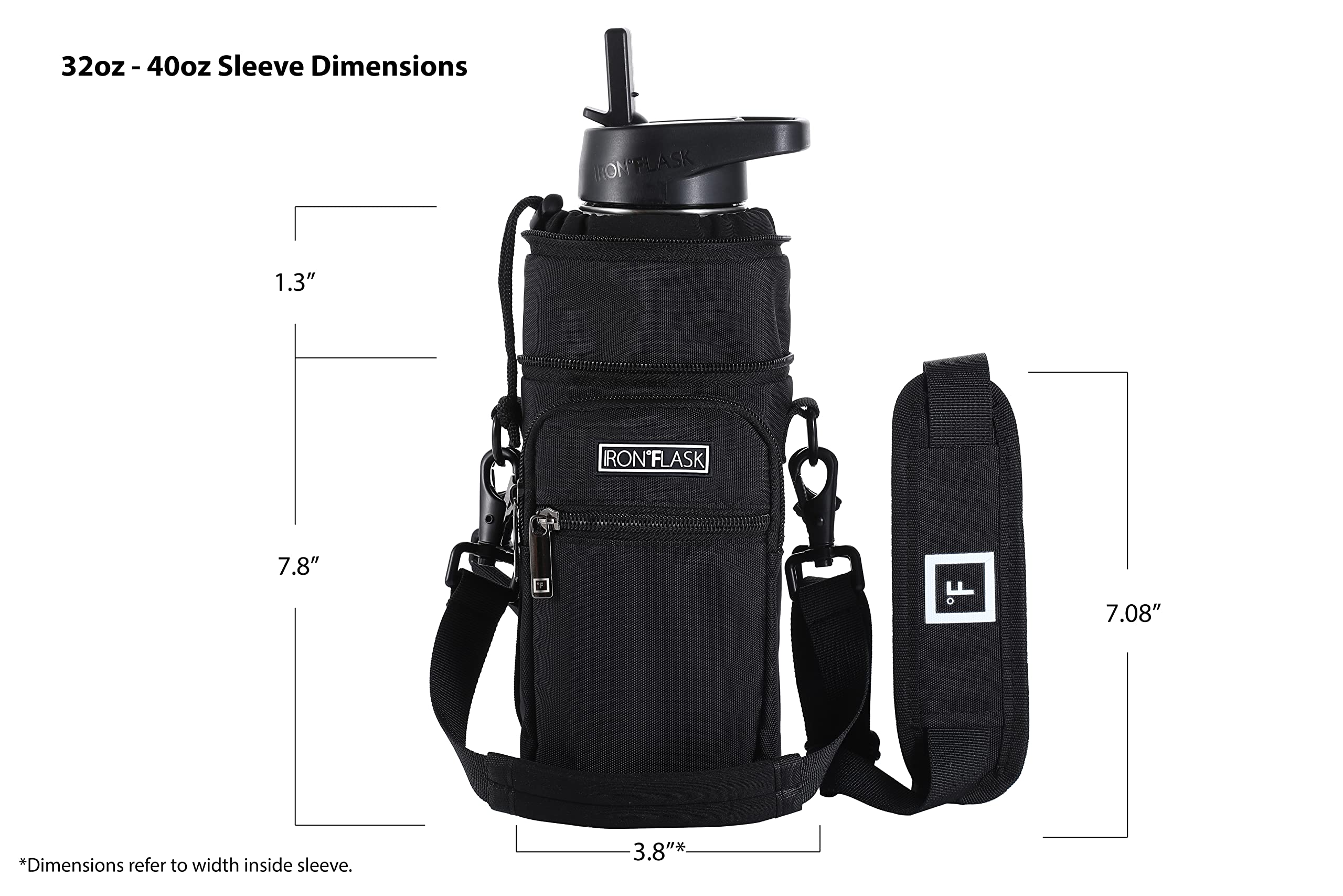 IRON °FLASK Carrier, Holder, Sleeve - Fits Insulated Stainless Steel Sports Water Bottle, Adjustable Shoulder Strap, Holder Bag Case Pouch Cover 32-40 Oz