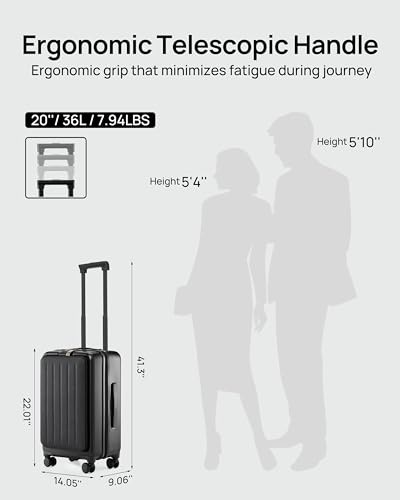 NINETYGO Carry on Luggage 22 X 14 X 9 Airline Approved, 20 Inch Luggage with Front Compartment, Double Spinner Wheels, Hardsided PC, TSA Lock (Midnight Black, Seine)