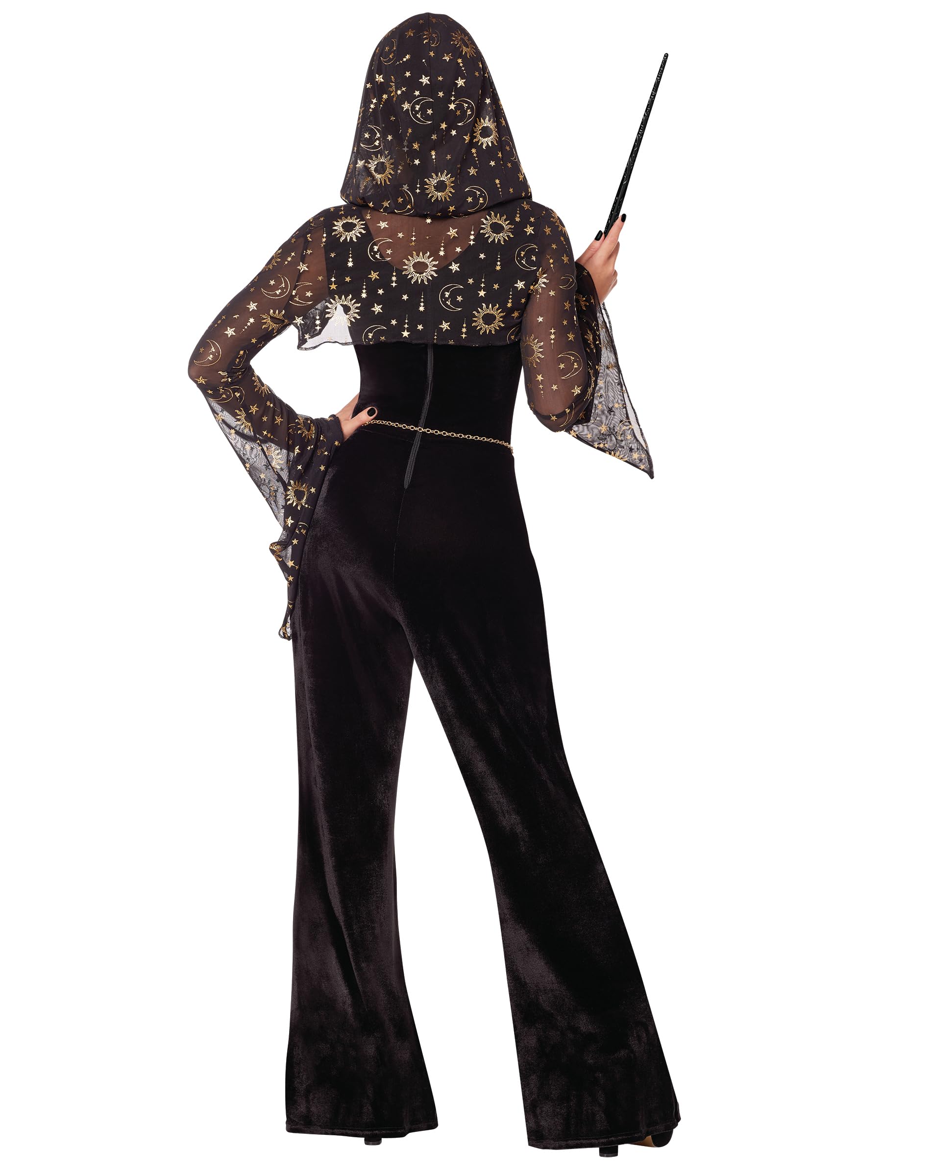 Spirit Halloween Adult Spellbinding Witch Jumpsuit Costume - XL | Witch Outfit | Black Velour Jumpsuit with Sheer Bell Sleeves