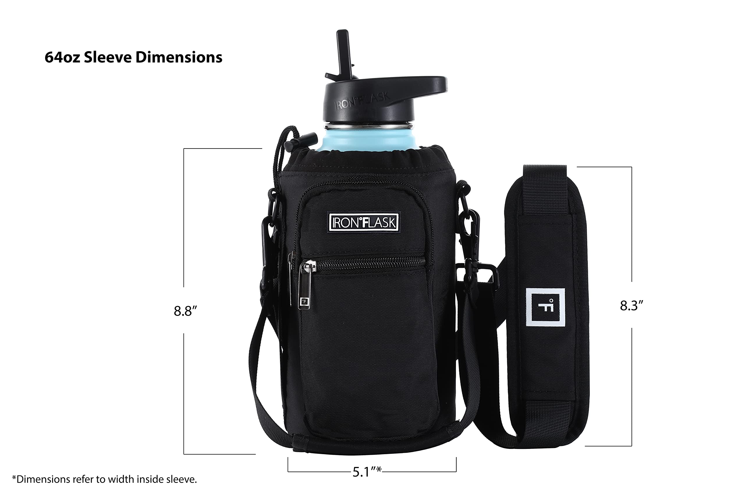 IRON °FLASK Carrier, Holder, Sleeve - Fits Insulated Stainless Steel Sports Water Bottle, Adjustable Shoulder Strap, Holder Bag Case Pouch Cover 32-40 Oz