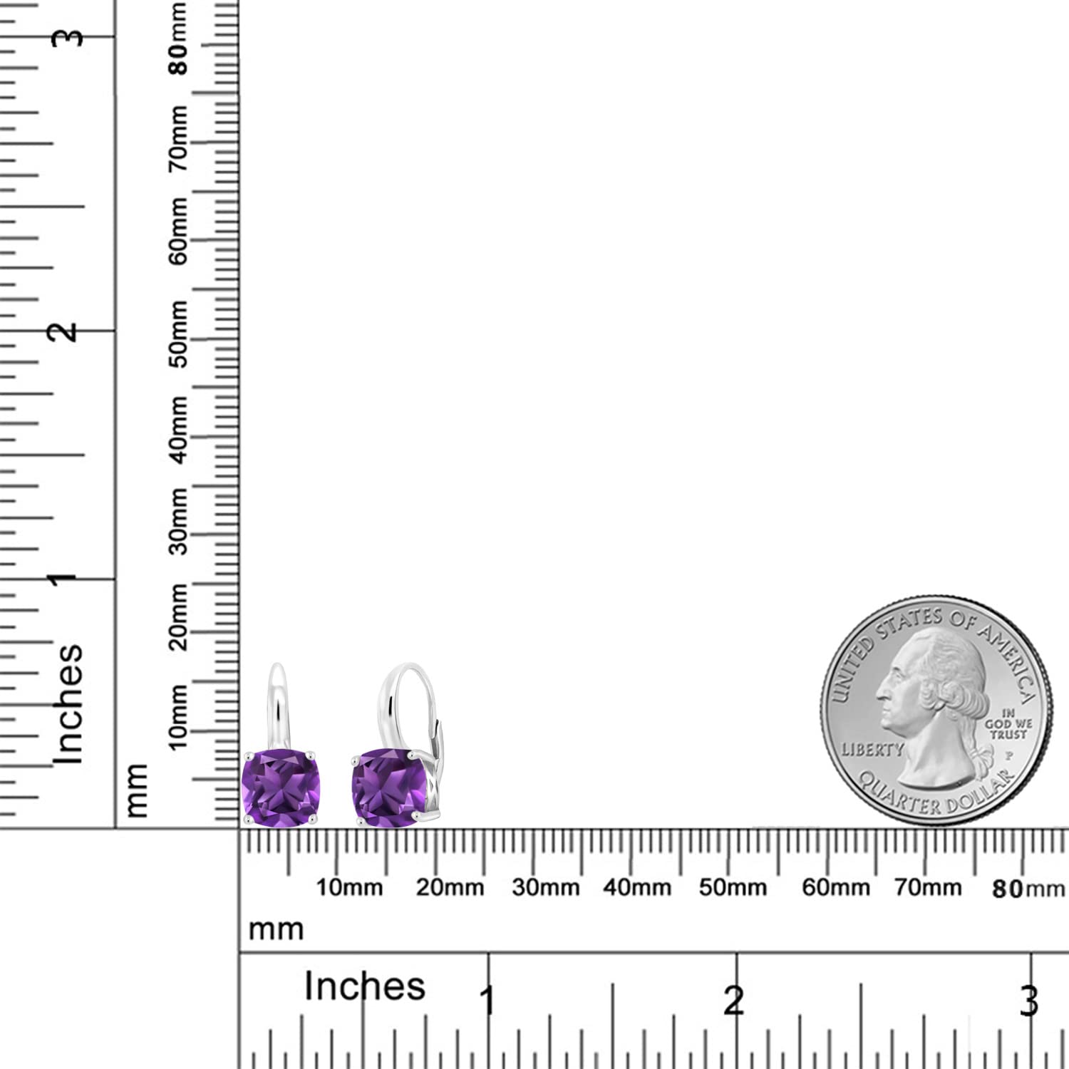 Gem Stone King 925 Sterling Silver Purple Amethyst Earrings For Women (4.10 Cttw, Gemstone Birthstone, Cushion 8MM)