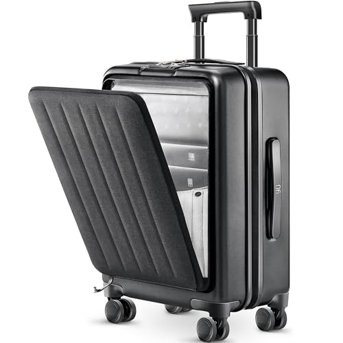 NINETYGO Carry on Luggage 22 X 14 X 9 Airline Approved, 20 Inch Luggage with Front Compartment, Double Spinner Wheels, Hardsided PC, TSA Lock (Midnight Black, Seine)