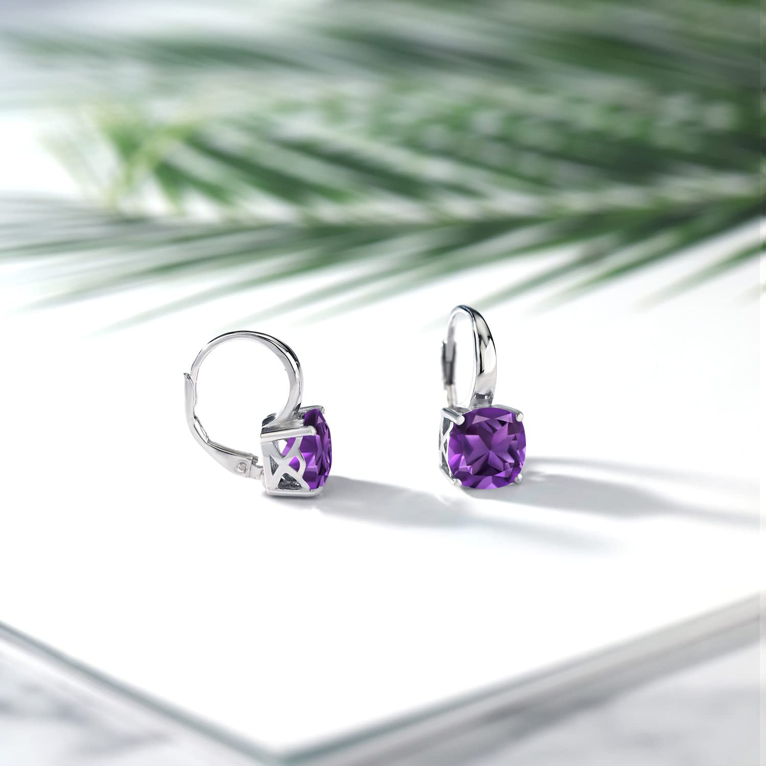Gem Stone King 925 Sterling Silver Purple Amethyst Earrings For Women (4.10 Cttw, Gemstone Birthstone, Cushion 8MM)