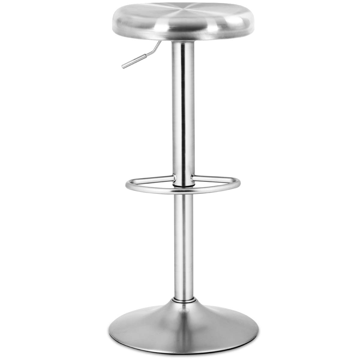 COSTWAY Bar Stools Set of 2, Modern Swivel Adjustable Height Barstool with Footrest, Stainless Steel Round Top Bar Height Barstools for Pub Bistro Kitchen Dining