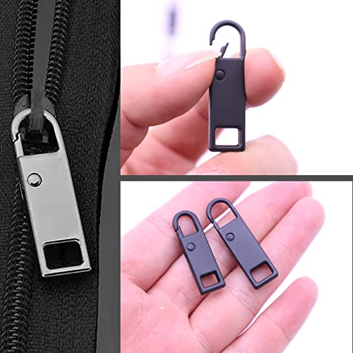 Urmspst Zipper Pull Replacement (Upgraded), 12 Pcs Detachable Zipper Pull Tabs for Luggage Clothing Jackets Backpacks Boots Purse Coat(2Size, 2 Color Black, Silver)