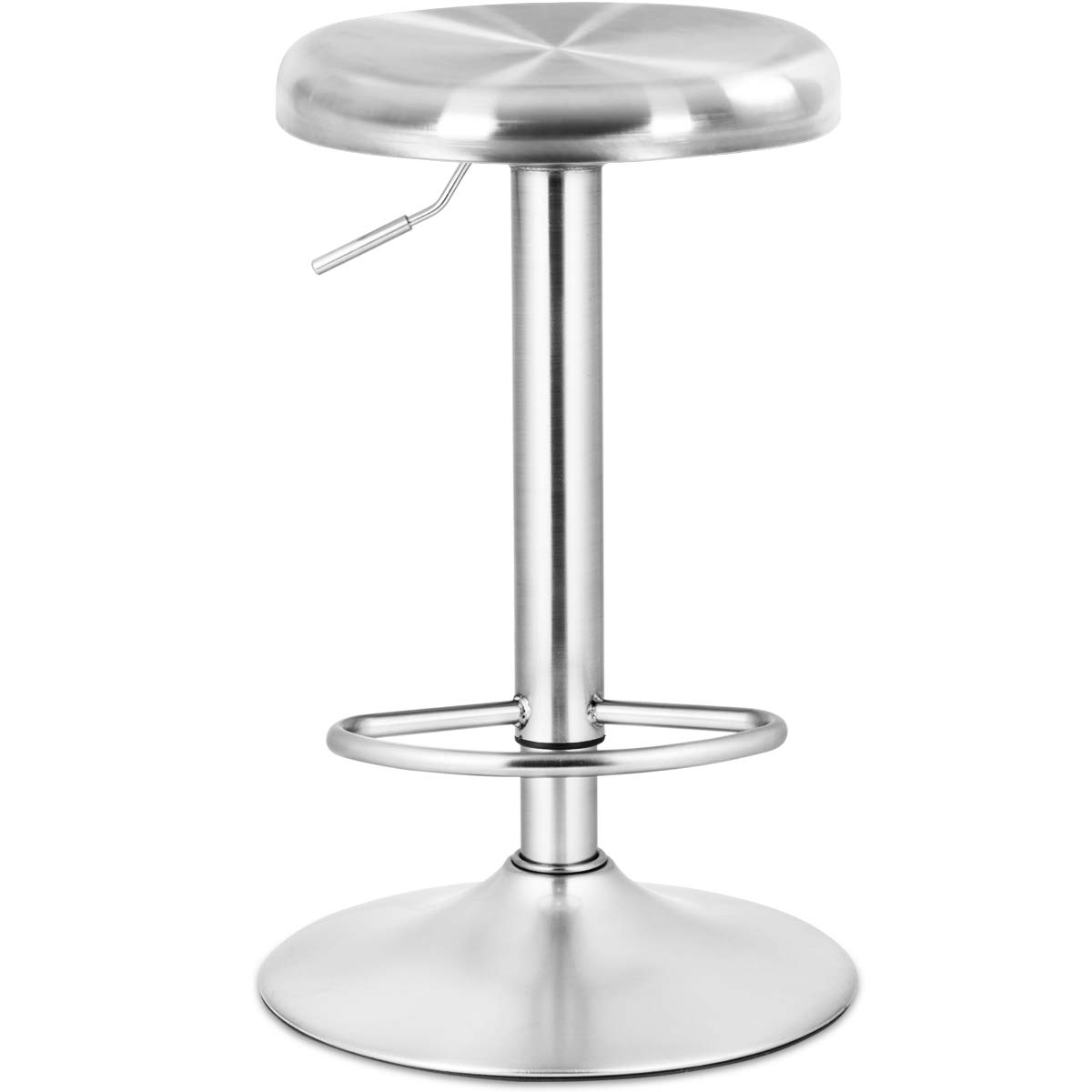 COSTWAY Bar Stools Set of 2, Modern Swivel Adjustable Height Barstool with Footrest, Stainless Steel Round Top Bar Height Barstools for Pub Bistro Kitchen Dining