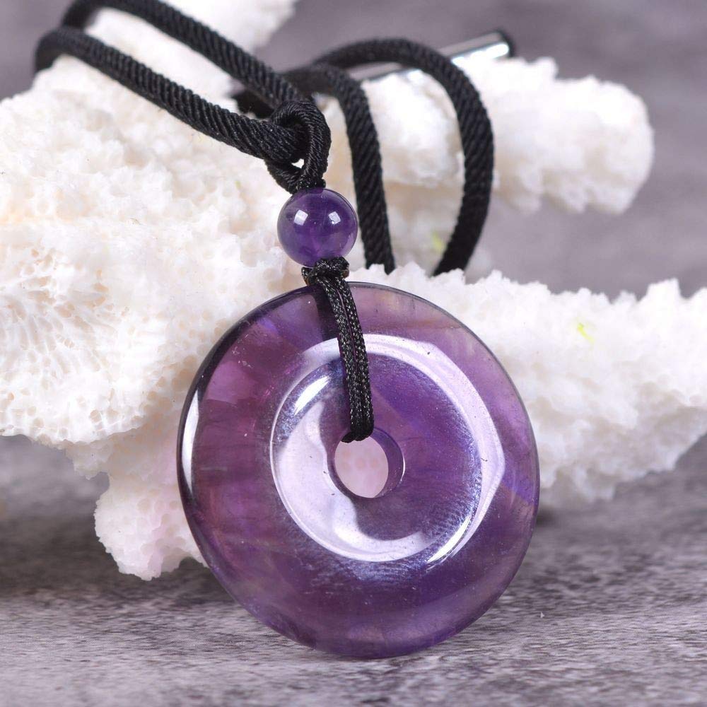 JUST IN STONES womens Natural Amethyst Gemstone 30mm Donut Beads Reiki Chakra Pendant Necklace Handmade Jewelry 22 Inch