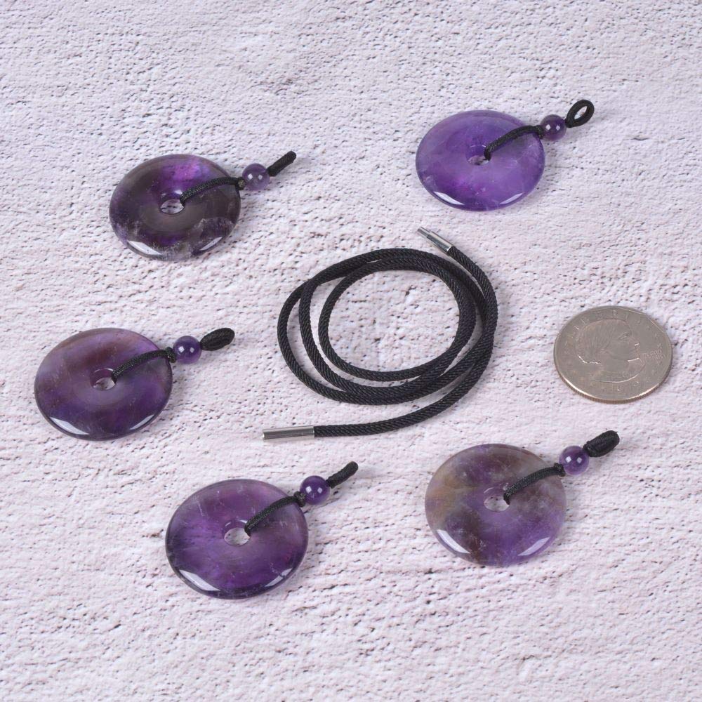 JUST IN STONES womens Natural Amethyst Gemstone 30mm Donut Beads Reiki Chakra Pendant Necklace Handmade Jewelry 22 Inch