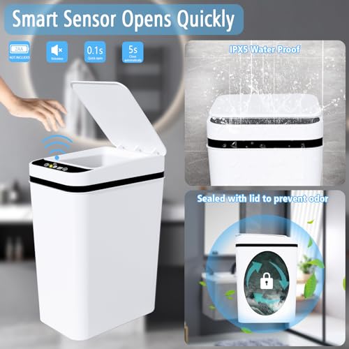 jinligogo Bathroom Small Trash Can with Lid, 2.6 Gallon Touchless Automatic Garbage Can Slim Waterproof Motion Sensor Smart Trash Bin for Bedroom, Office, Living Room-White