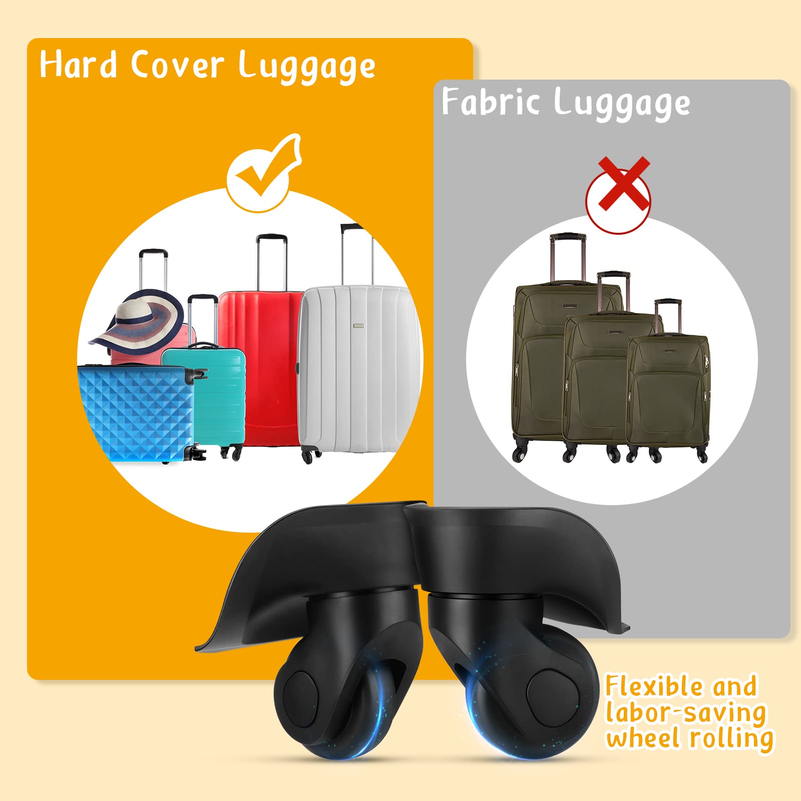 Silkfly 4 Pcs Luggage Wheels Replacement Travel Suitcase Caster Wheels Mute Bearing Swivel Wheel with Screw Replacement Left and Right Wheels for Luggage