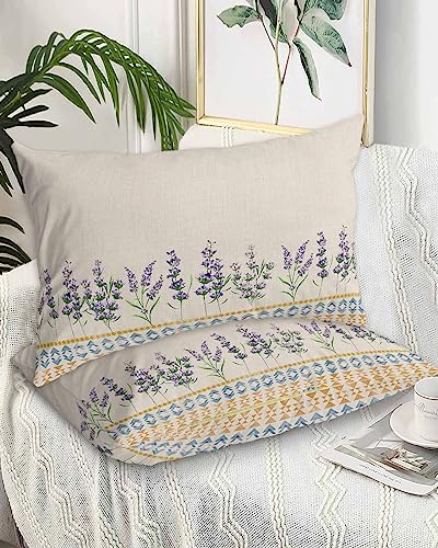 Edwiinsa Boho Flower Pillow Covers Standard Size Set of 2 20x26 Bed Pillow, Spring Floral Purple Modern Geometric Plush Soft Comfort for Hair/Skin Cooling Pillowcases with Envelop Closure