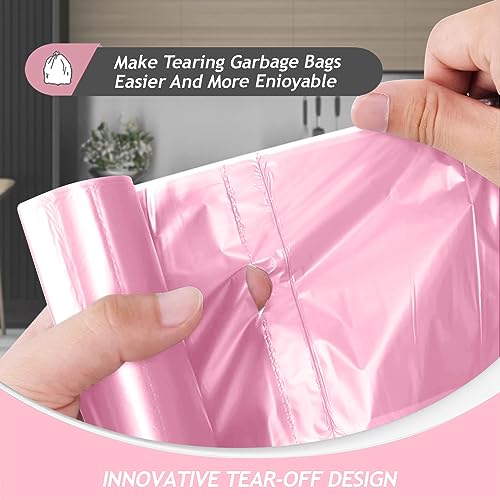 1.2 Gallon 80 Counts Strong Trash Bags Garbage Bags, Bathroom Trash Can Bin Liners, Small Plastic Bags for home office kitchen, fit 5-6 Liter, 0.8-1.6 and 1-1.5 Gal (Pink)