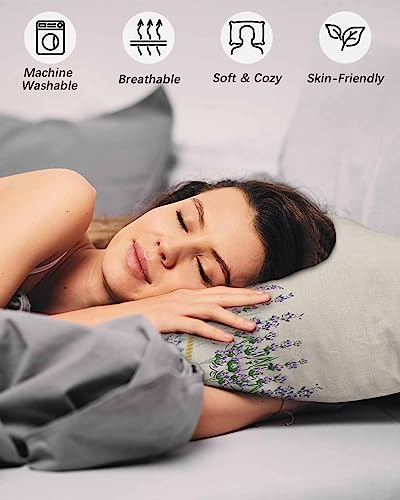 Edwiinsa Boho Flower Pillow Covers Standard Size Set of 2 20x26 Bed Pillow, Spring Floral Purple Modern Geometric Plush Soft Comfort for Hair/Skin Cooling Pillowcases with Envelop Closure