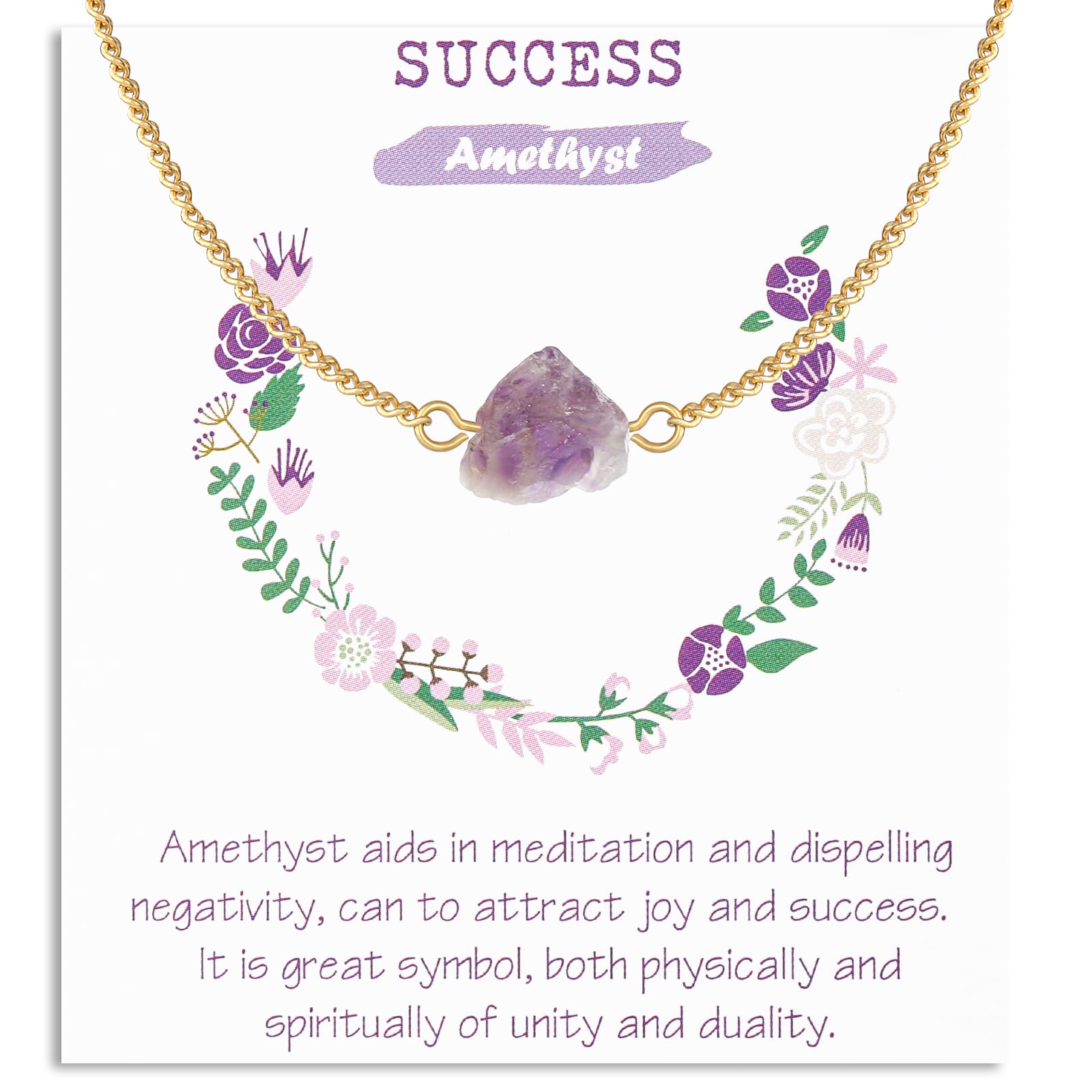 CARITATE Raw Amethyst Necklace Purple Necklace for Women as Spiritual Gifts - February Birthstone Natural Crystal Necklace as Healing Gifts for Women - Real Crystal Gemstone Jewelry Necklace