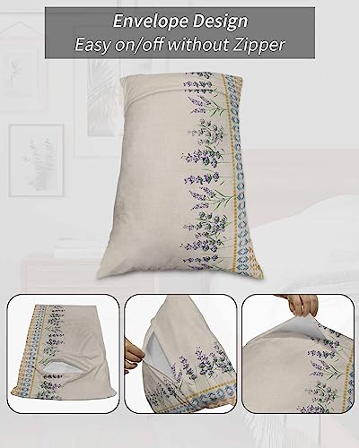 Edwiinsa Boho Flower Pillow Covers Standard Size Set of 2 20x26 Bed Pillow, Spring Floral Purple Modern Geometric Plush Soft Comfort for Hair/Skin Cooling Pillowcases with Envelop Closure