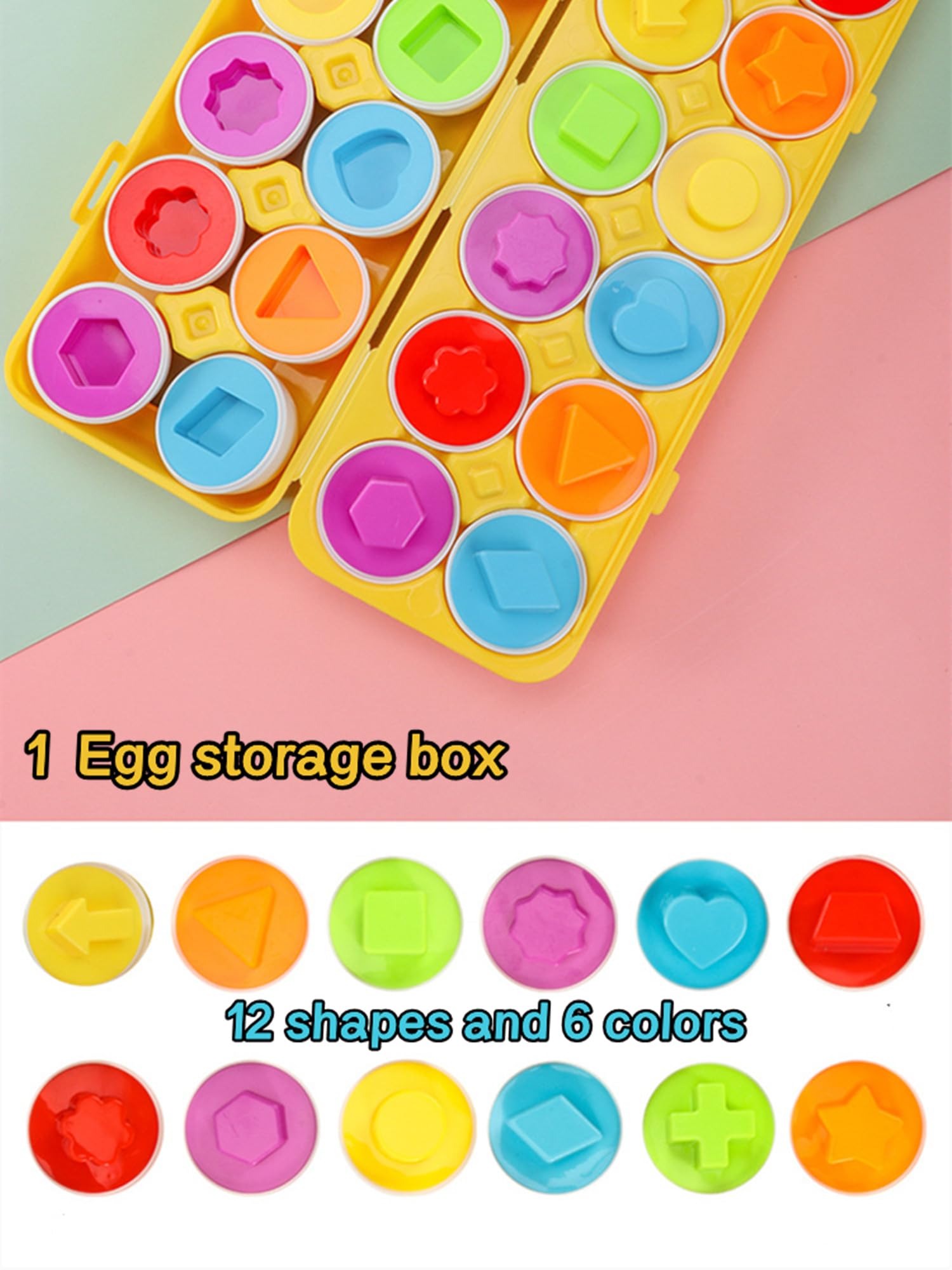 Matching Puzzle Eggs Learning Resources Toys, 12 Pack Toddlers Colour Shape Sorting Recognition Eggs Set, Preschool Fine Motor Skills Montessori Learning Puzzle Gift for 1 Year Boys Girls & Kids