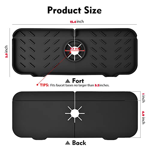 Kitchen Sink Splash Guard, Silicone Faucet Handle Drip Catcher Tray, fits faucet bottom diameter in 3.2 inch, Sponge Holder Sink Protectors Mat for Kitchen Bathroom Sink Accessories（15.4" x 5.5"）