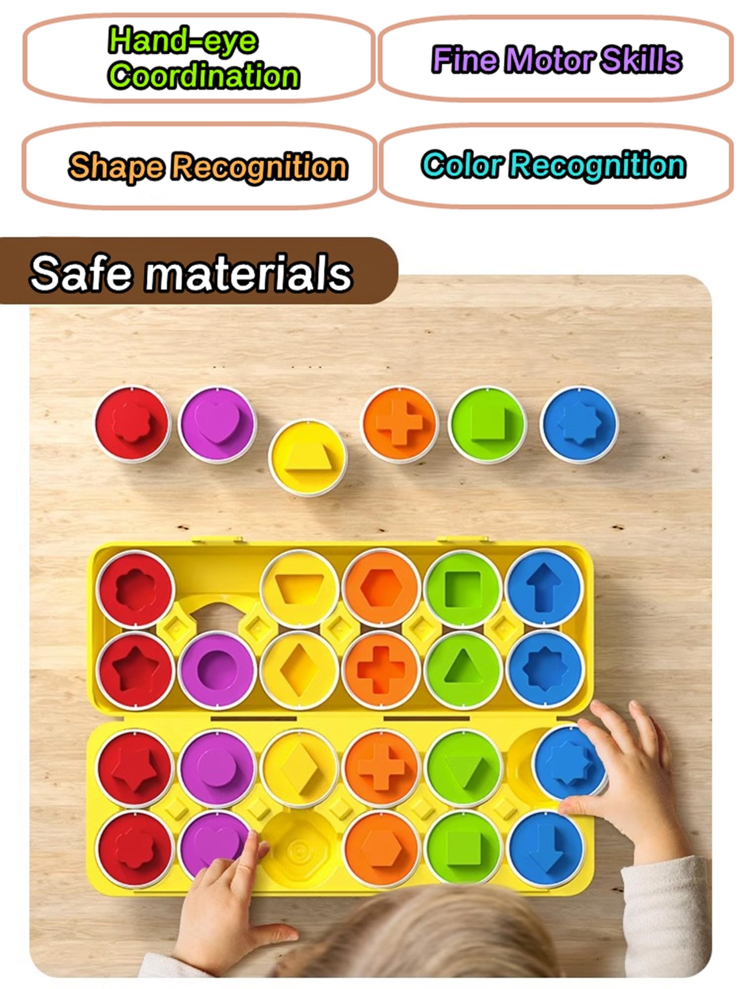 Matching Puzzle Eggs Learning Resources Toys, 12 Pack Toddlers Colour Shape Sorting Recognition Eggs Set, Preschool Fine Motor Skills Montessori Learning Puzzle Gift for 1 Year Boys Girls & Kids