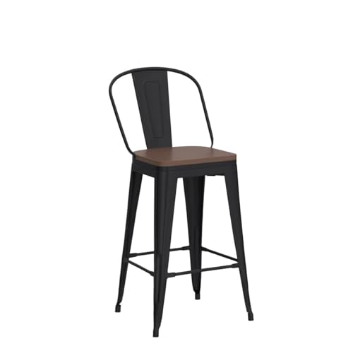 Andeworld 26 Inch Swivel Bar Stools Industrial Metal Barstools High Back Dining Bar Chairs Counter Height Stools with Wooden Seat Set of 4(26inch, Black)