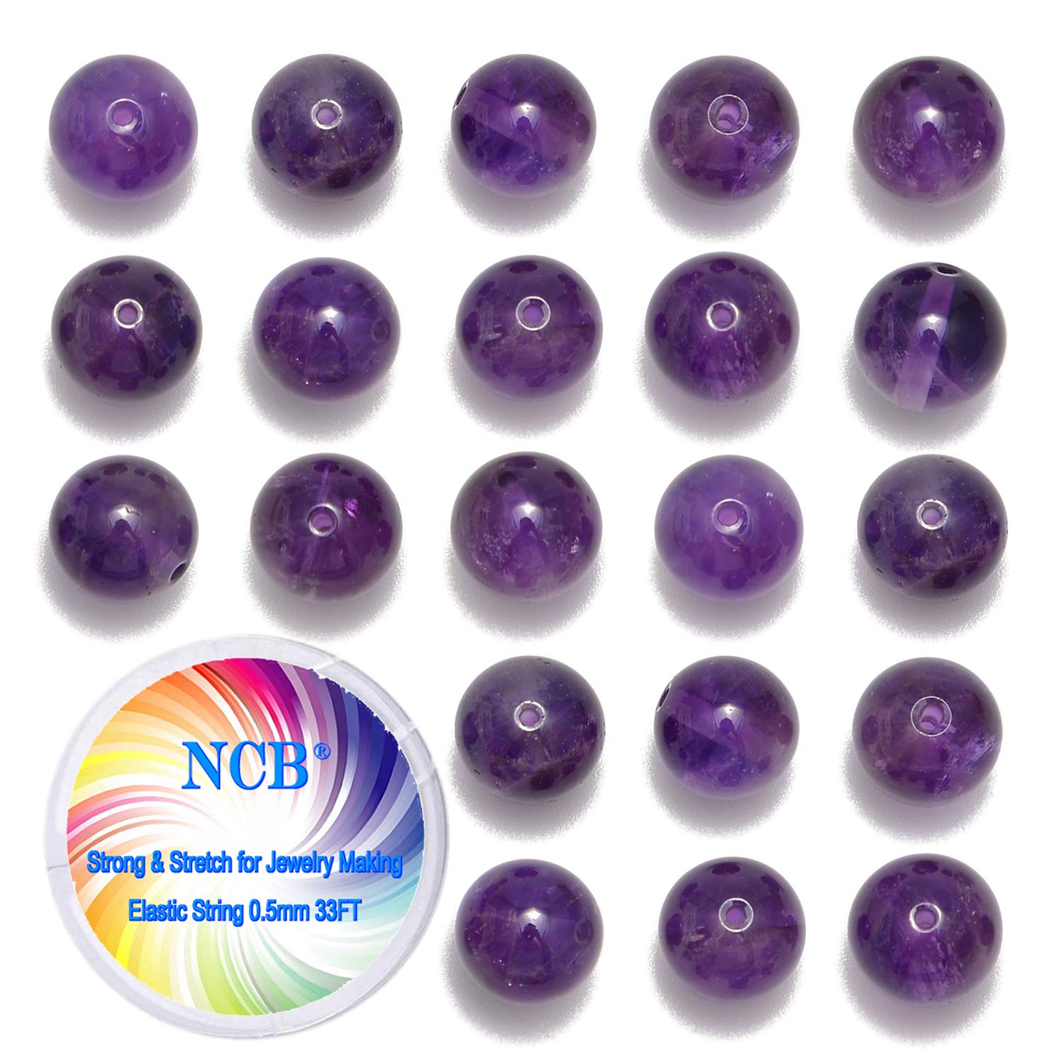 NCB 100pcs Original Natural Stone Beads Gemstone Round Loose Beads 6mm 8mm 10mm (Amethyst, 6mm 100Beads)