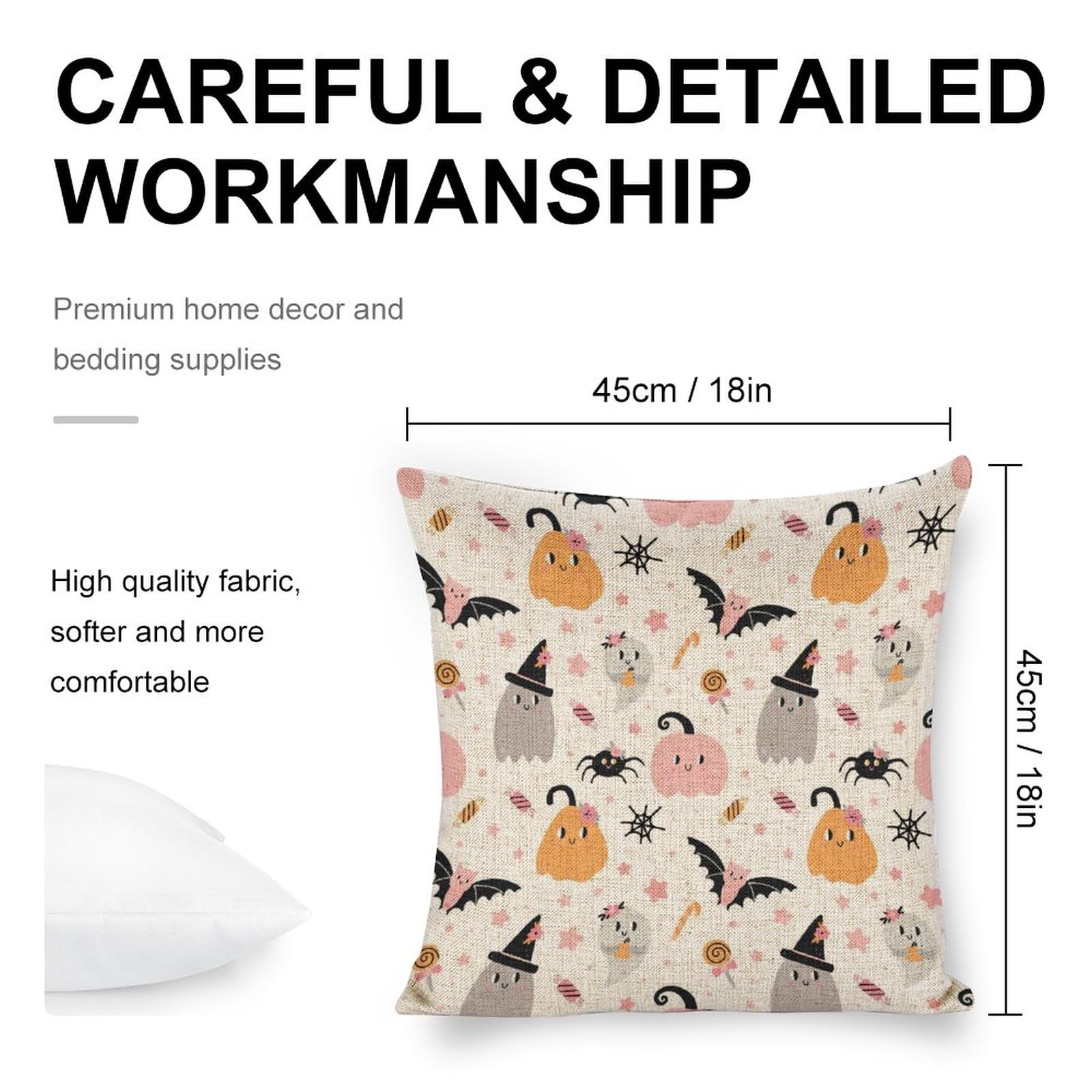 Cute Halloween Ghost Cat Throw Pillow Covers 18×18 Pillowcases Set of 2 Autumn Pumpkin Linen Decorative Square Pillow Case Cushion Covers Standard Size for Sofa Couch Outdoor Bed Pillow Protectors