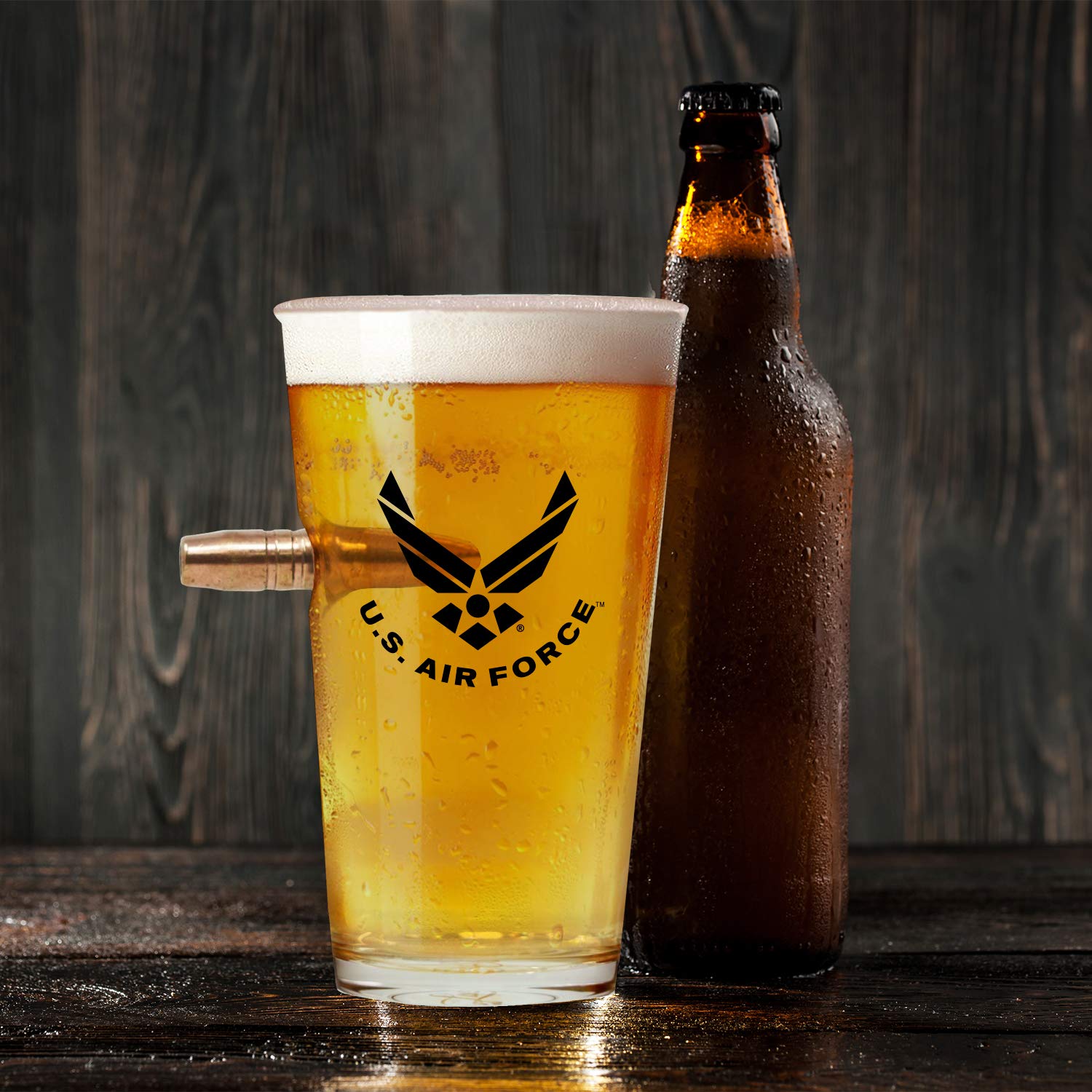 USAF Officially Licensed Air Force Pint Glass – Hand Blown Glasses – 50 Cal Design – Air Force Gifts – 16 Oz.