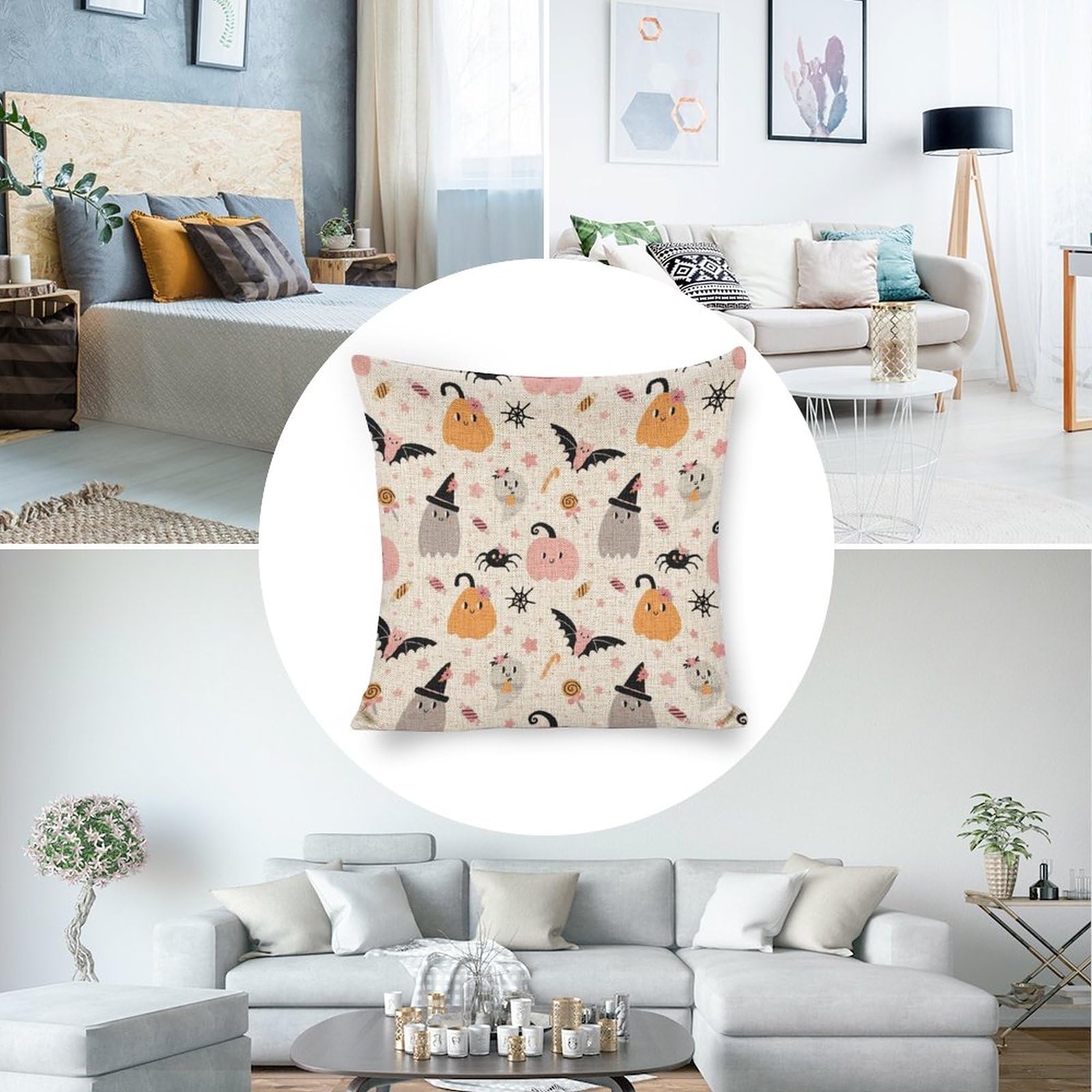 Cute Halloween Ghost Cat Throw Pillow Covers 18×18 Pillowcases Set of 2 Autumn Pumpkin Linen Decorative Square Pillow Case Cushion Covers Standard Size for Sofa Couch Outdoor Bed Pillow Protectors