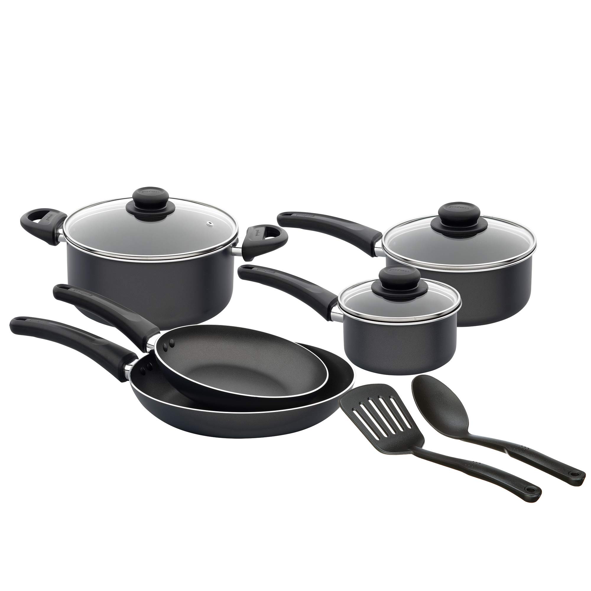 GoodCook Everyday Nonstick 10-Piece Cookware Set with Utensils, Includes Fry Pans, Sauce Pans, and Casserole Pan, PFOA-Free Nonstick Aluminum, Ergonomic Handles, Versatile Cooking Set