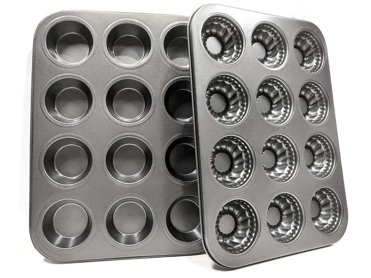 IELEK Non-stick Muffin Cupcake Pan for Baking Jumbo Donut Cake Molds Tins Tray Set Bakeware Dishwasher Microwave Safe