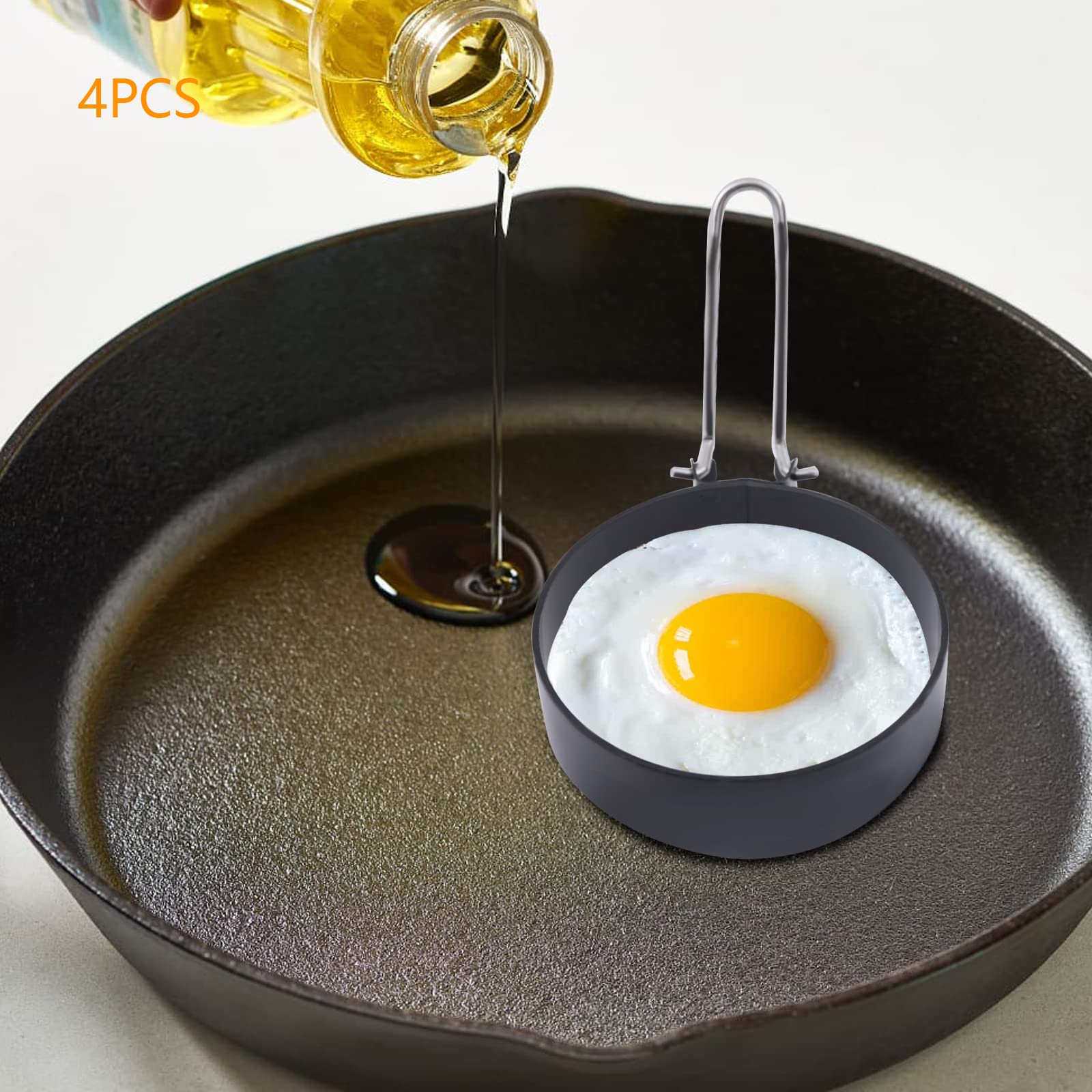 3inch Nonstick Egg Rings Set of 4, Round Crumpet Egg Maker Molds for English Muffins Pancake Cooking Griddle, Round Egg Cooker Rings for Camping Indoor Breakfast Sandwich Burger