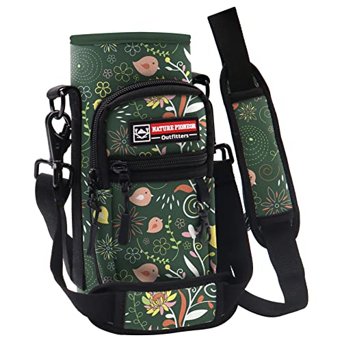 NATURE PIONEOR Water Bottle Holder with Strap for 25oz/32oz/40oz/64oz, Water Bottle Carrier Bag with Phone Pocket,Crossbody Neoprene Sling Bag Sleeve for Walking,Carrying,Hiking