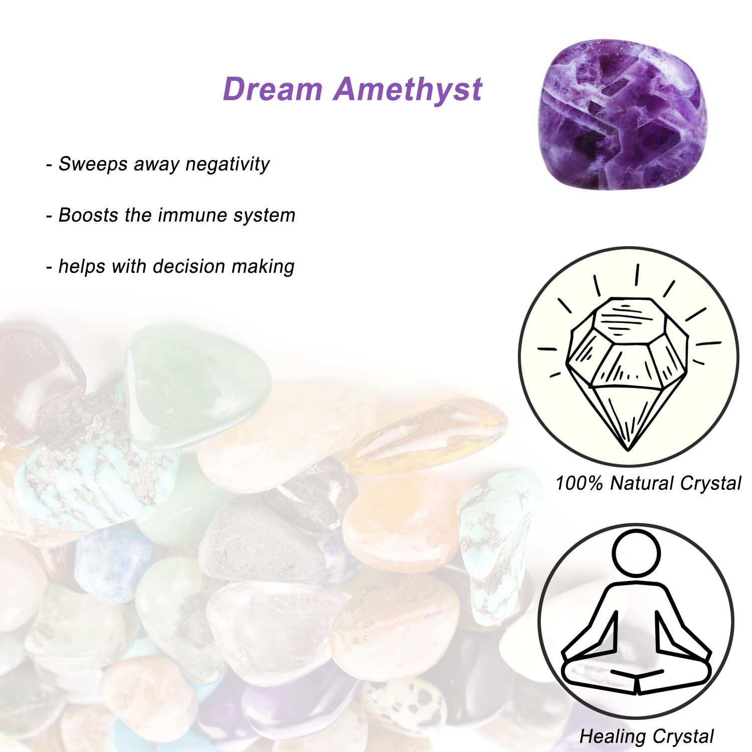 Amethyst Healing Crystal Stones, 1.25-2.0" Large Reiki Healing Gemstones Natural Tumbled Polished Stones for Energy Witchcraft Therapy Meditation
