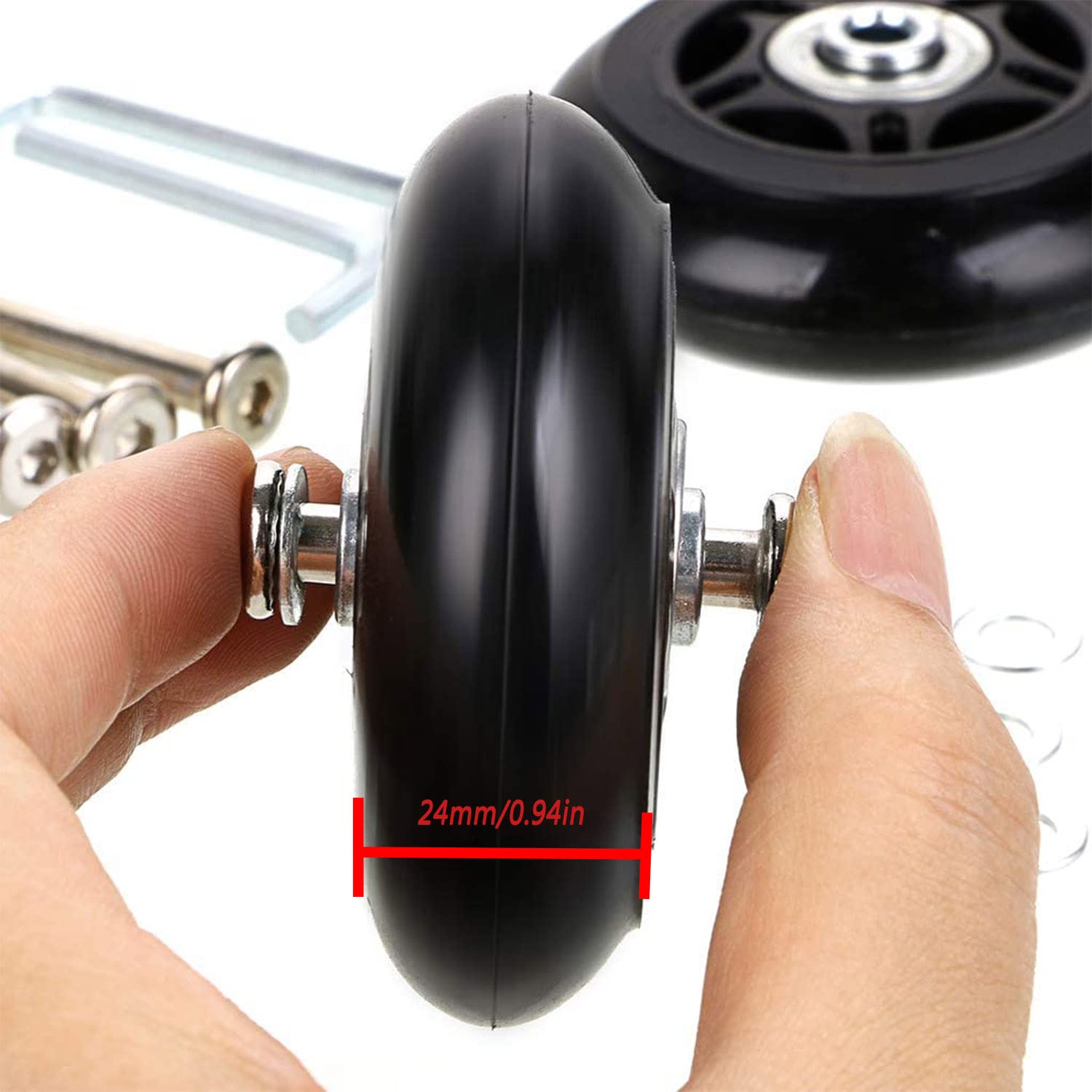 Suitcase Luggage Wheel Replacement kit Rubber Universal Wheels Swivel Caster Bearing Tool(Set of 2 Rounds) (OD:80 W:24 ID:6 Axles:36/ 40mm)