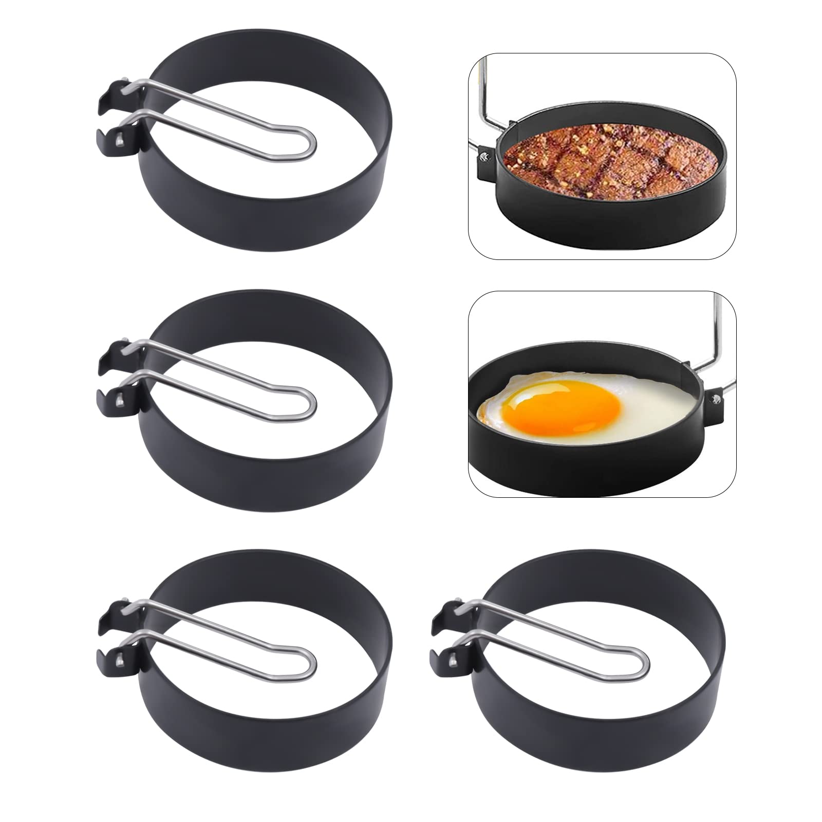 3inch Nonstick Egg Rings Set of 4, Round Crumpet Egg Maker Molds for English Muffins Pancake Cooking Griddle, Round Egg Cooker Rings for Camping Indoor Breakfast Sandwich Burger
