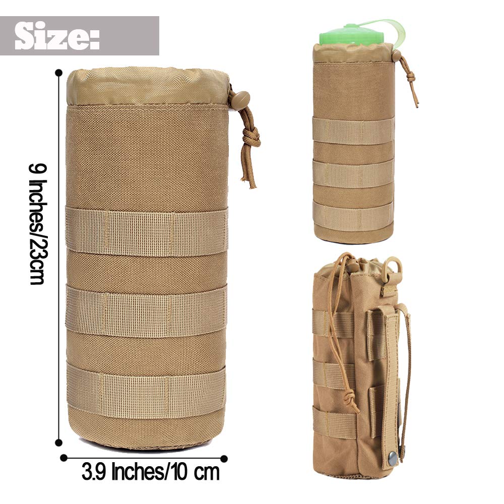 Novemkada Water Bottles Pouches - 1000D Tactical Molle Drawstring 32OZ Hydration Carrier Bag (Black+Green)