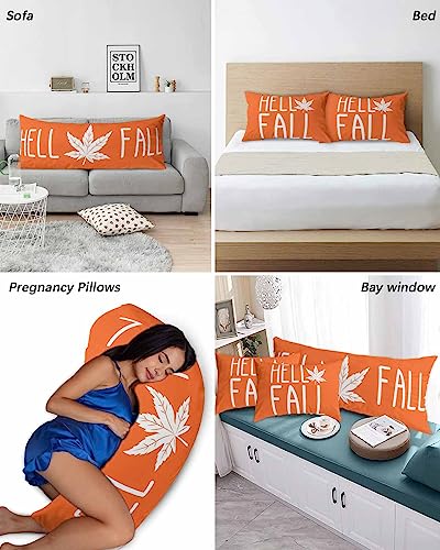 Edwiinsa Hello Fall Pillow Covers King Standard Set of 2 Bed Pillow, Rustic Orange Autumn Maple Leaf Plush Soft Comfort for Hair/Skin Cooling Pillowcases with Envelop Closure 20''x36''