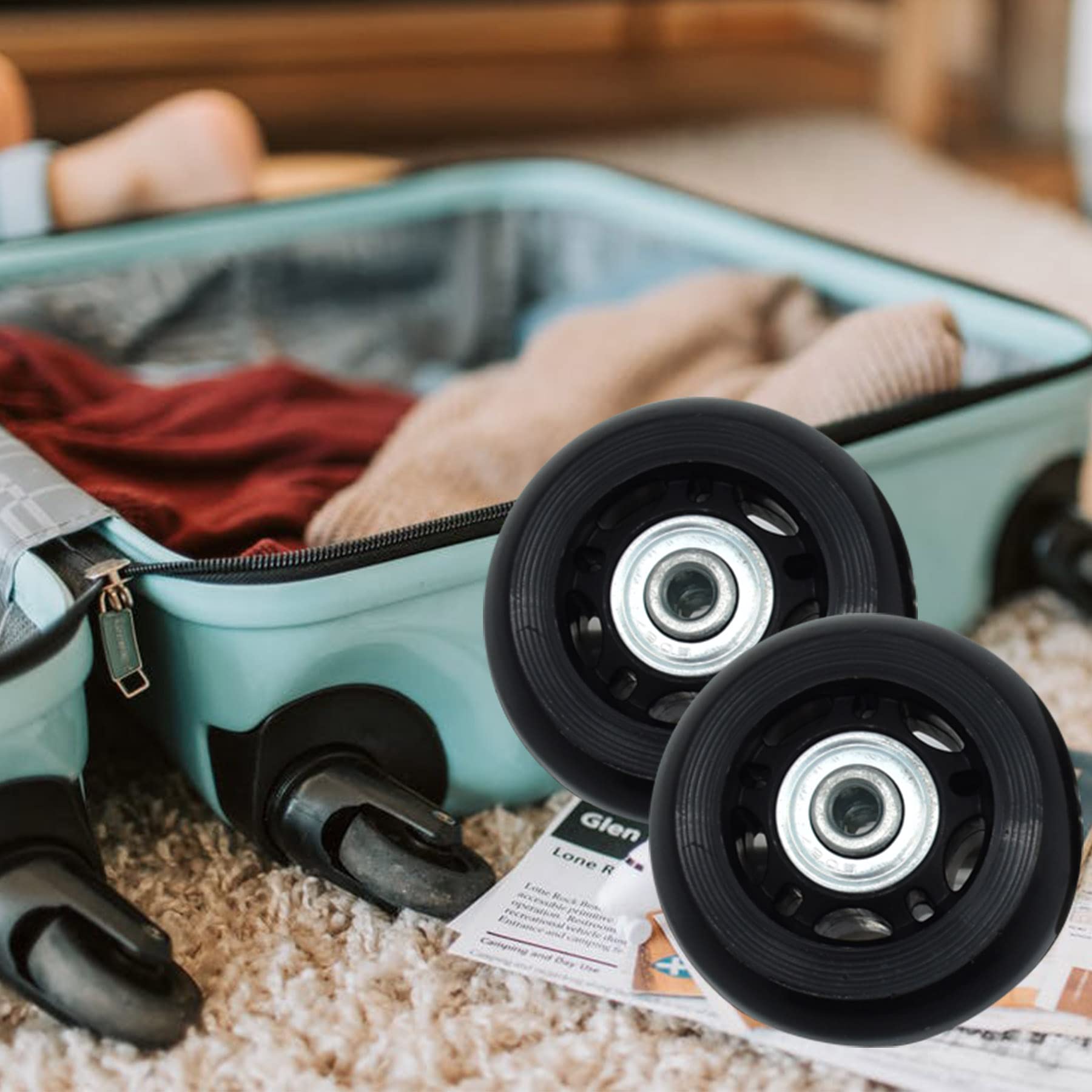 Suitcase Luggage Wheel Replacement kit Rubber Universal Wheels Swivel Caster Bearing Tool(Set of 2 Rounds) (OD:80 W:24 ID:6 Axles:36/ 40mm)
