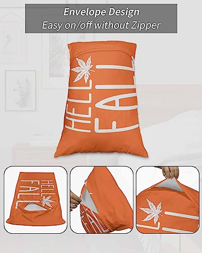 Edwiinsa Hello Fall Pillow Covers King Standard Set of 2 Bed Pillow, Rustic Orange Autumn Maple Leaf Plush Soft Comfort for Hair/Skin Cooling Pillowcases with Envelop Closure 20''x36''