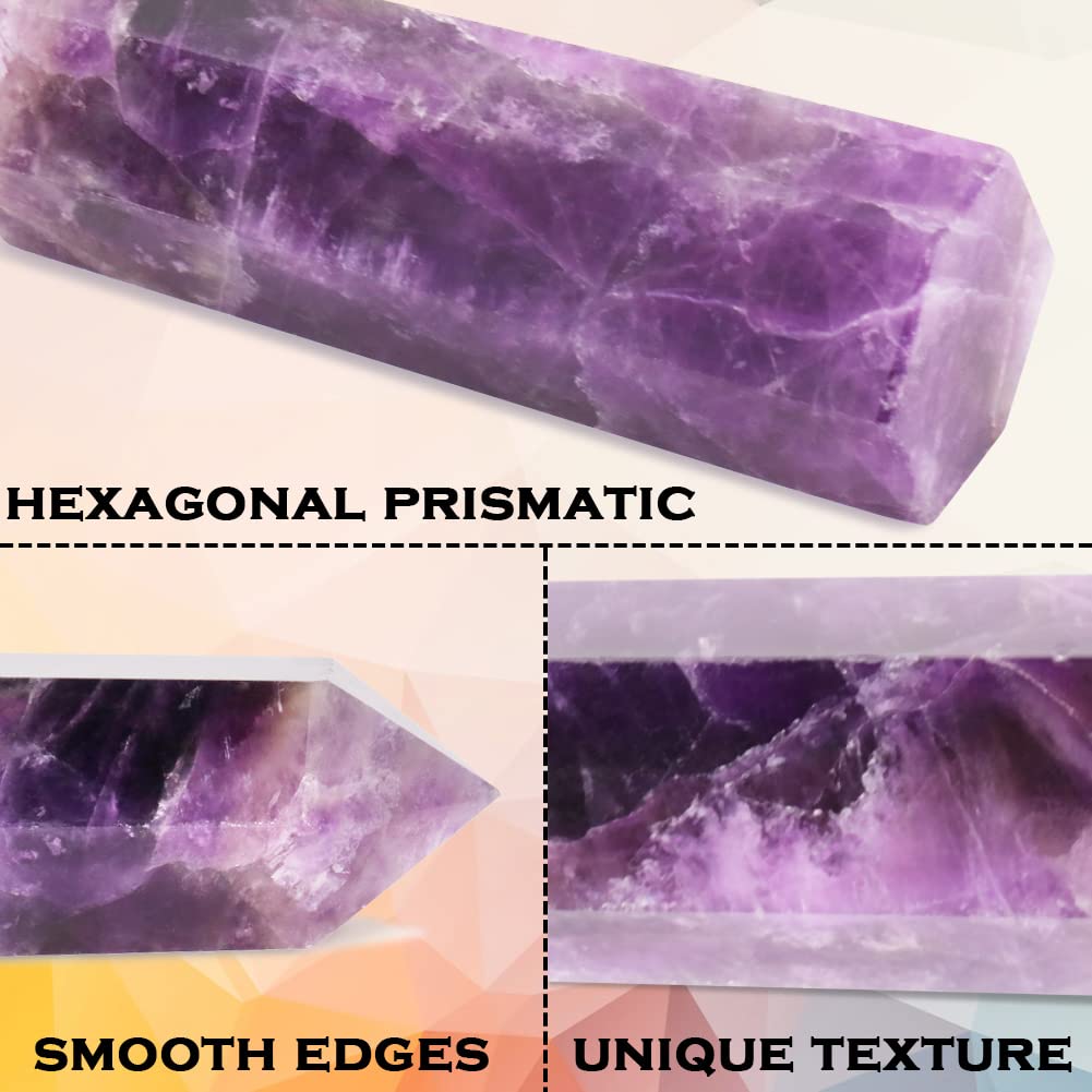 CASMON Amethyst Crystal Tower 3.2"-3.5" Healing Crystal Point Wand, Natural Large 6 Faceted Prism Natural Lepidolite Crystal Wand with Gift Box for Reiki, Chakra, Meditation, Collection, Home Décor