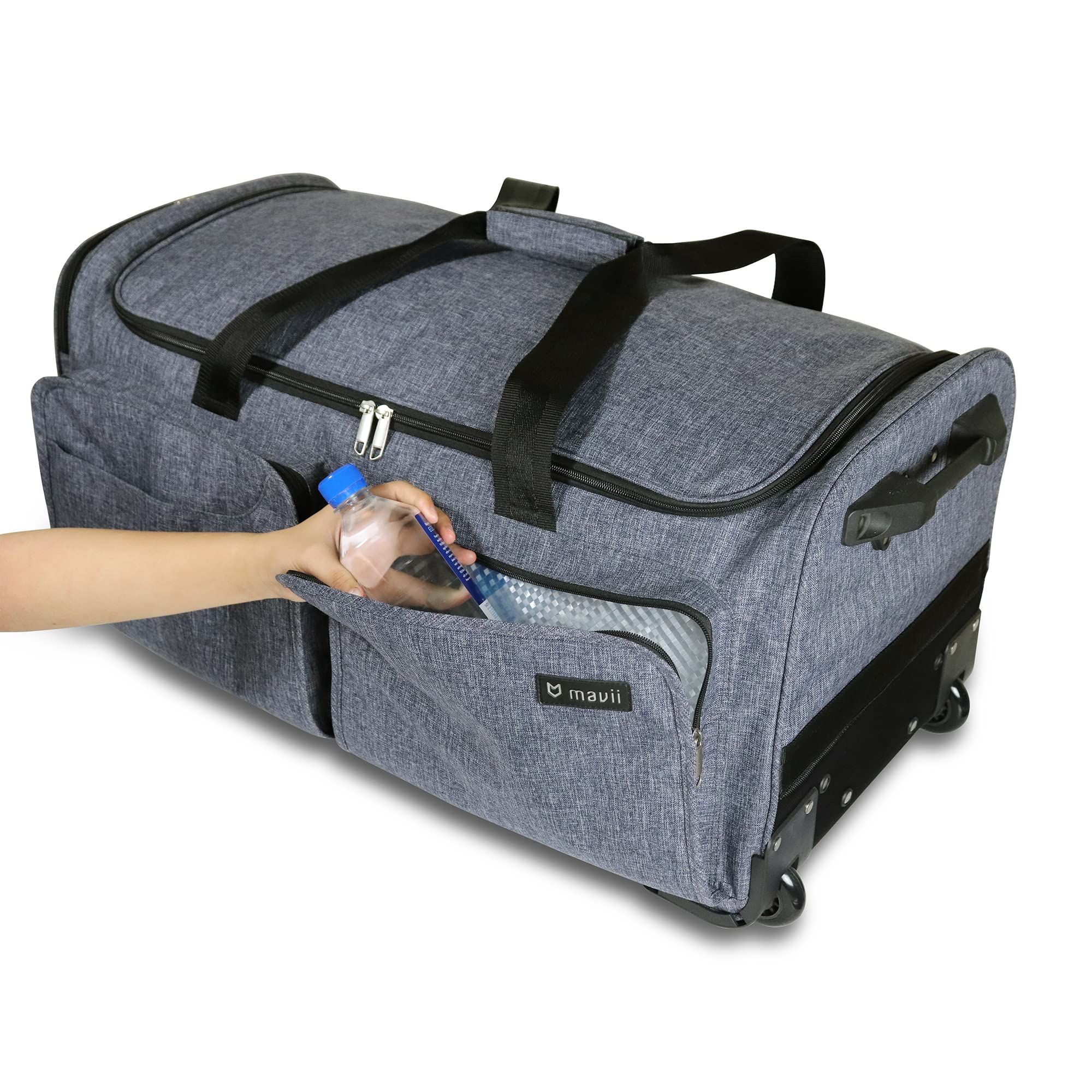 Mavii Dance Bag with Garment Rack, 28 inch Rolling Duffel With, Ideal for Competitions & Travel, Easy-assembly Lightweight Aluminum Clothes Rack, Wheeled Upright Luggage, Heathered Gray