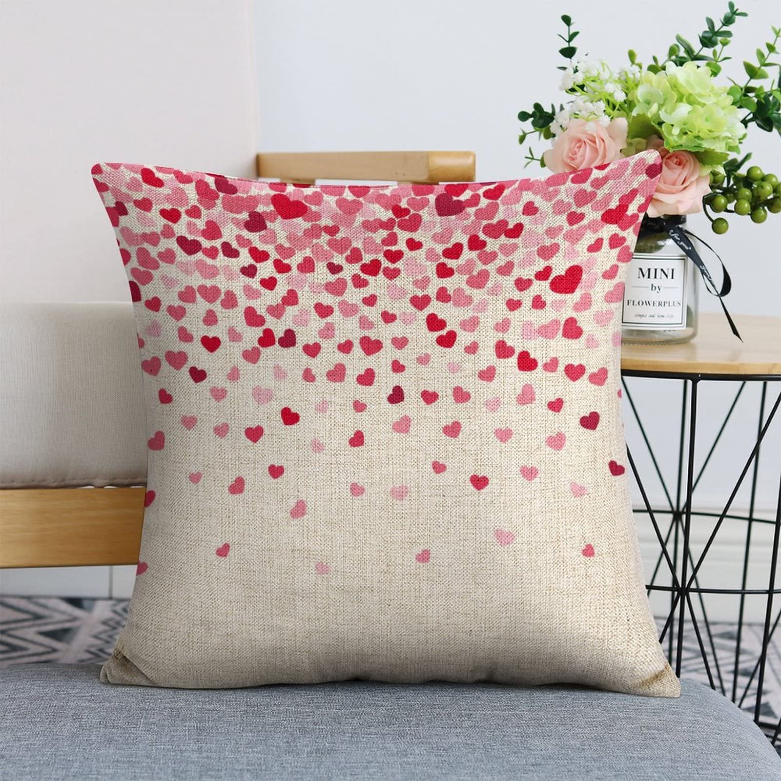 Flying Heart Romantic Throw Pillow Covers 18×18 Pillowcases Set of 2 Valentine's Day Linen Decorative Square Pillow Case Cushion Covers Standard Size for Sofa Couch Outdoor Bed Pillow Protectors