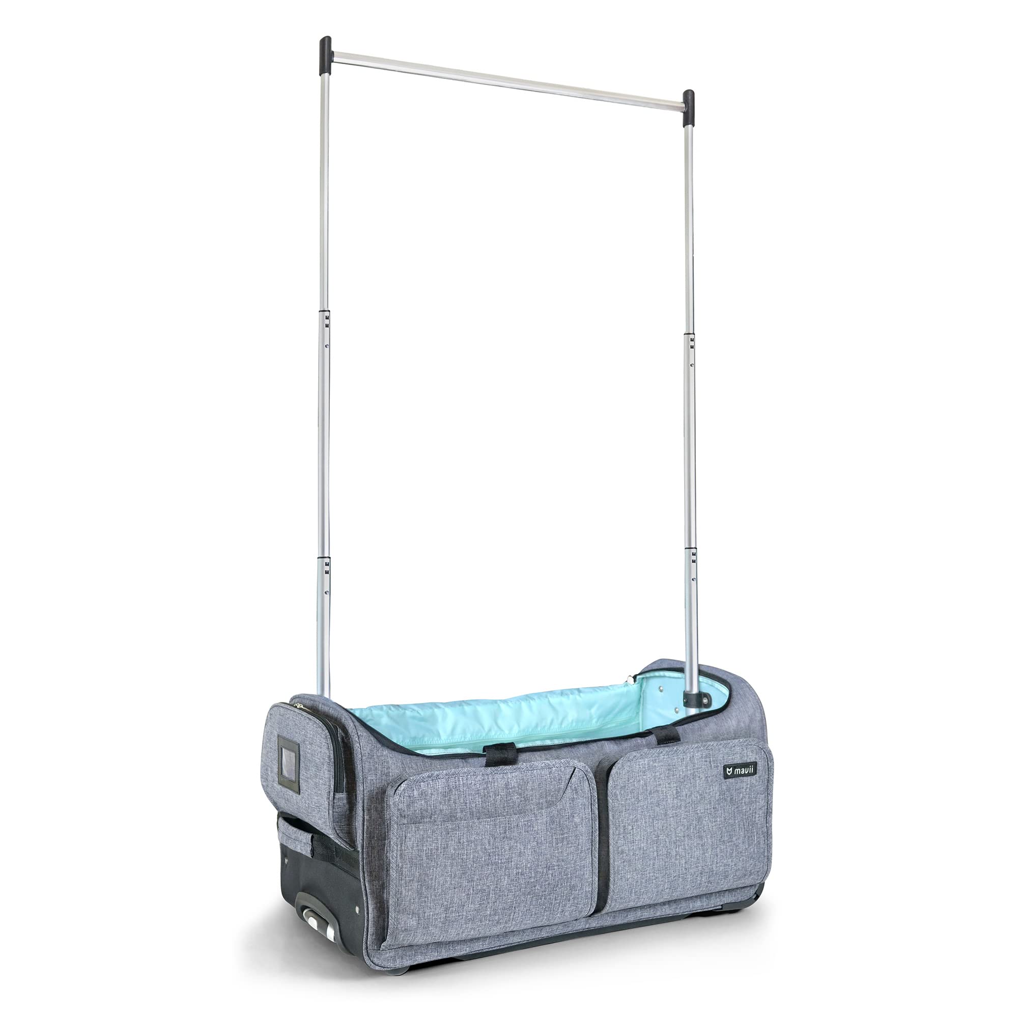 Mavii Dance Bag with Garment Rack, 28 inch Rolling Duffel With, Ideal for Competitions & Travel, Easy-assembly Lightweight Aluminum Clothes Rack, Wheeled Upright Luggage, Heathered Gray