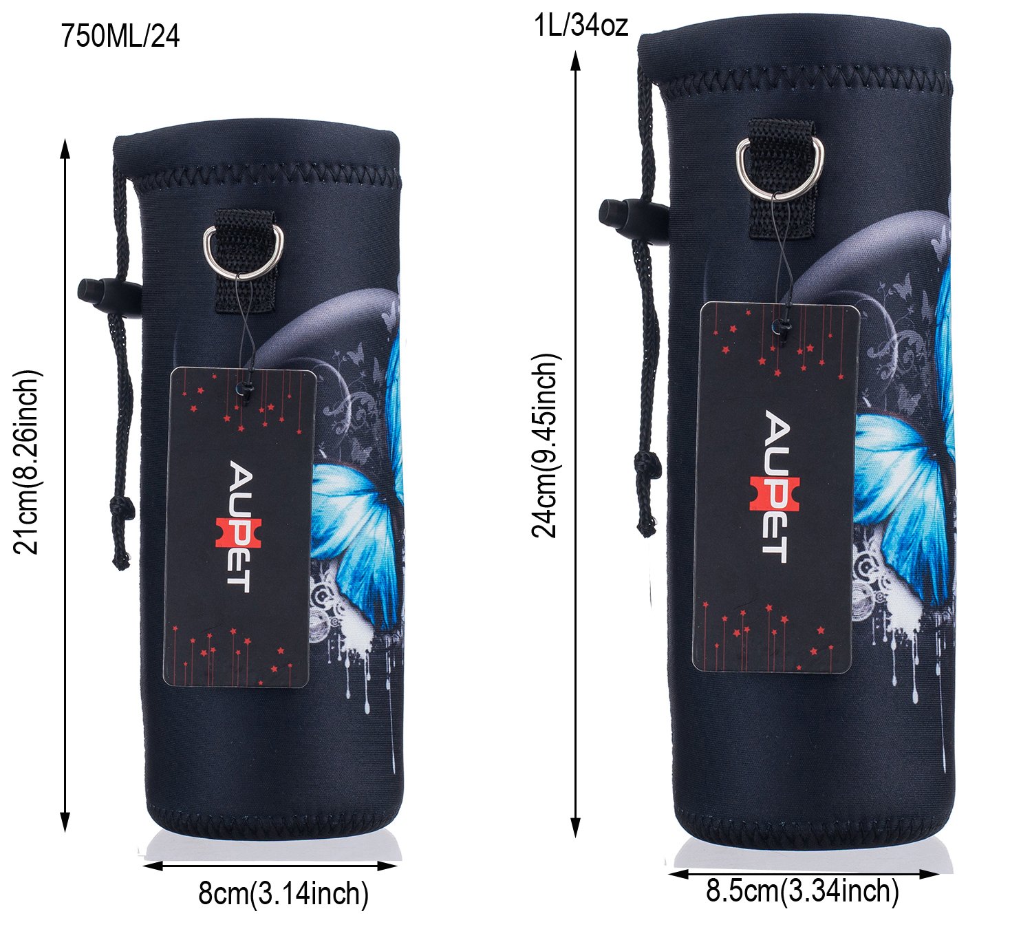 AUPET Water Bottle Carrier,Insulated Neoprene Water bottle Holder Bag Case Pouch Cover 1000ML or 750ML,Adjustable Shoulder Strap, Great for Stainless Steel and Plastic Bottles