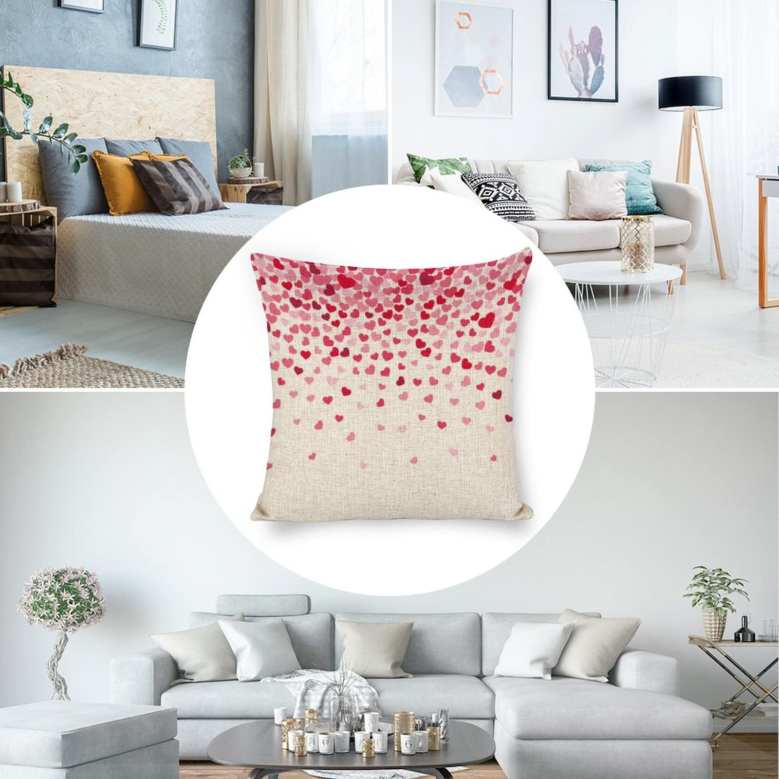 Flying Heart Romantic Throw Pillow Covers 18×18 Pillowcases Set of 2 Valentine's Day Linen Decorative Square Pillow Case Cushion Covers Standard Size for Sofa Couch Outdoor Bed Pillow Protectors