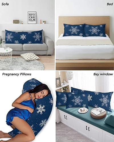 Edwiinsa White Snowflake Pillow Covers Standard Size Set of 2 Bed Pillow, Plush Soft Comfort for Hair/Skin Cooling Pillowcases with Envelop Closure 20x26 Inches Winter Christmas Holiday Blue
