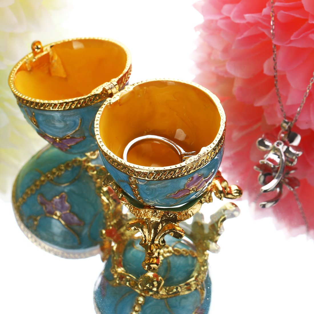 YU FENG Faberge Egg Trinket Box Hinged Jewelry Box Ring Holder Collectible Figurine Crystals